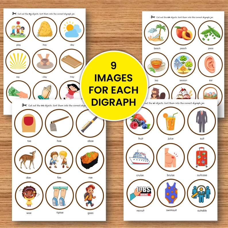 Vowel Digraph Sorting Activity: Long Vowels Ay, Ea, Oe, Ui (printable ...