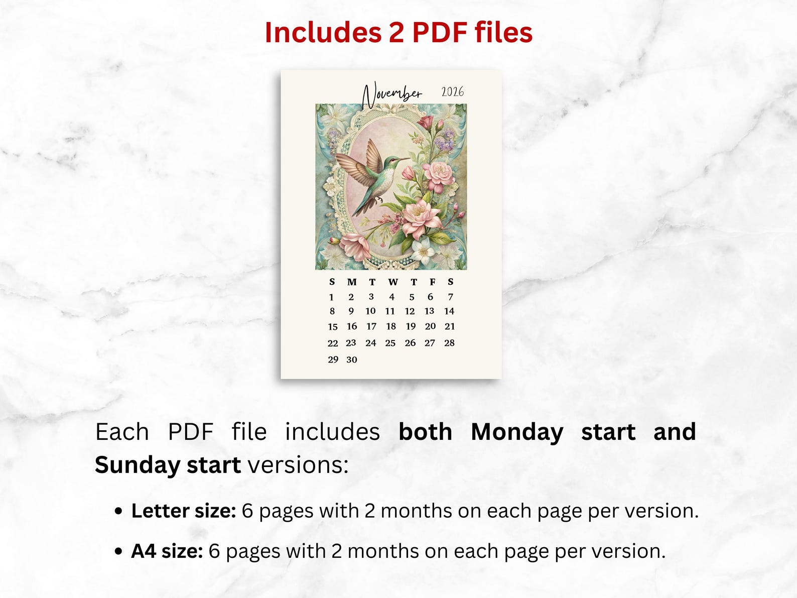 2026 Hummingbird Garden Desk Calendar Printable (digital Download PDF ...
