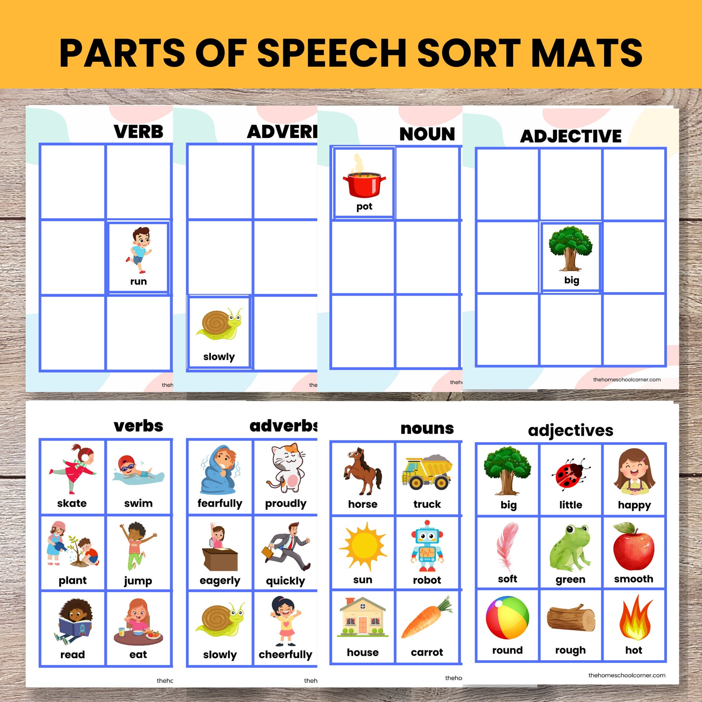 Parts of Speech Sorting Mats: Montessori Grammar Activity (printable ...