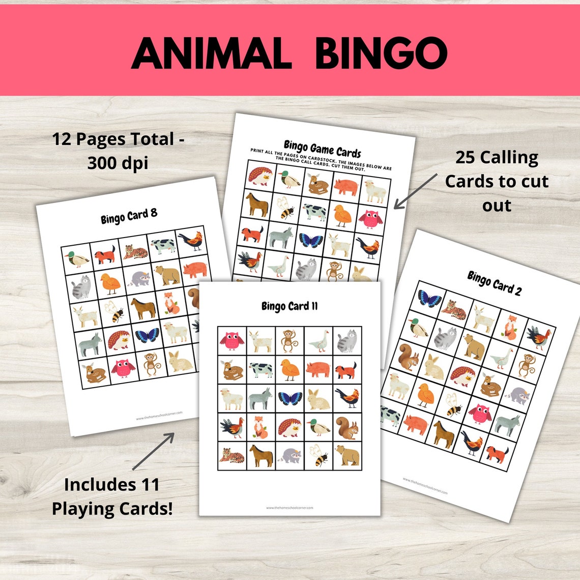Animal Bingo for Children Printable Bingo Cards 12 Unique - Etsy Canada