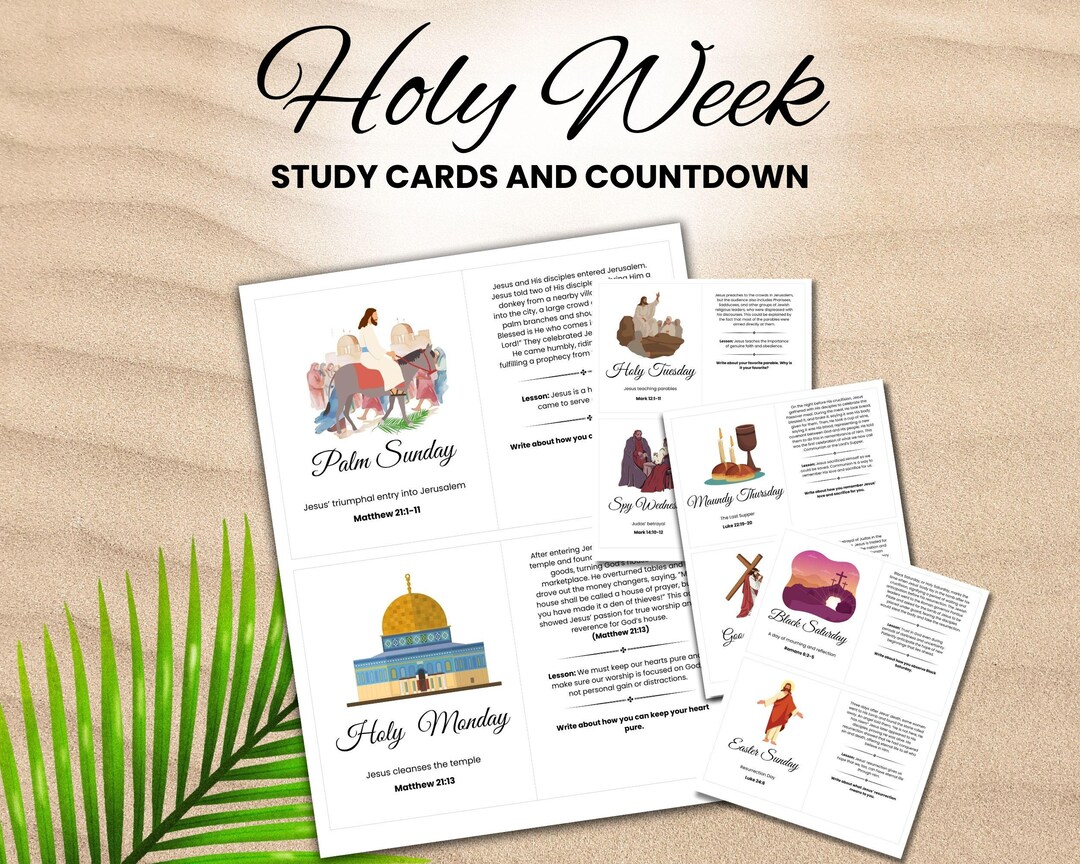 Holy Week Study Cards, Printable Easter Story Devotionals, Holy Week ...