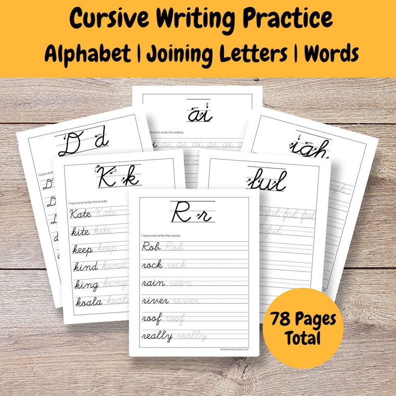Cursive Handwriting Practice Worksheets for Kids, Cursive Alphabet ...