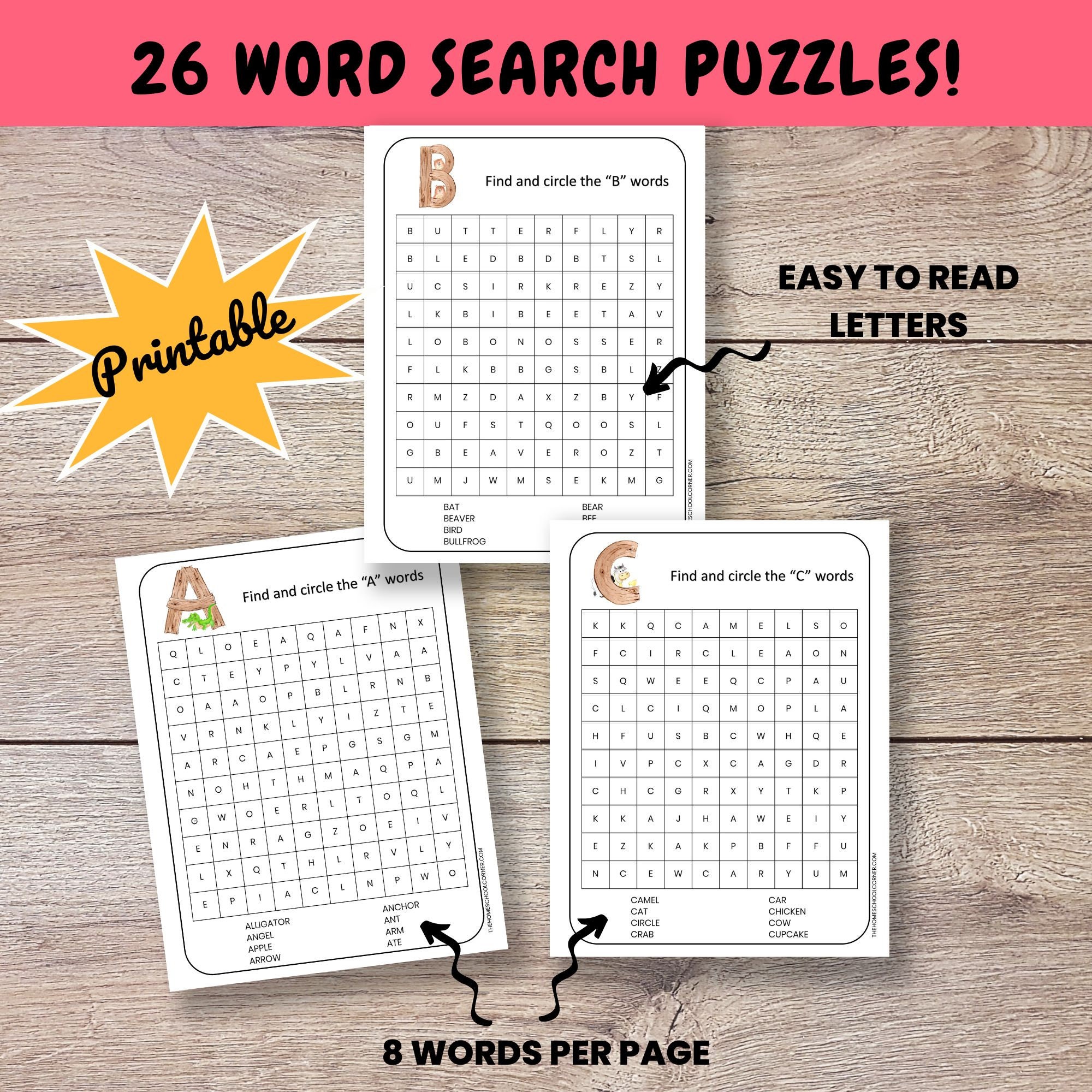 Back to School Alphabet Word Search Puzzle, Word Search Puzzle for Kids ...