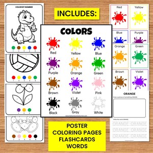 Learn Colors Printable: Flashcards, Color by Number, Poster (PDF) - Etsy