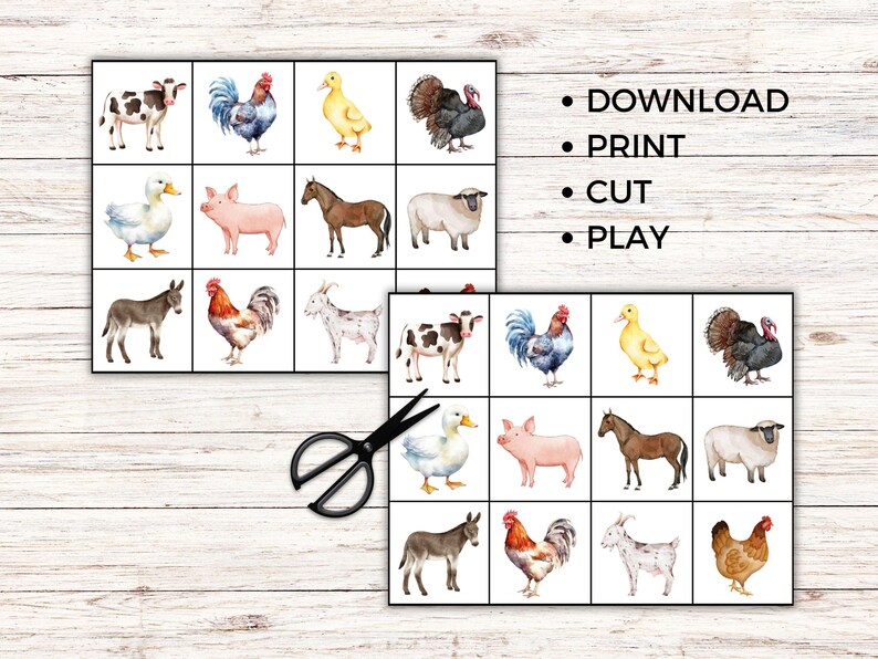 Farm Animals Memory Game, Matching Pictures, Preschool Printables ...