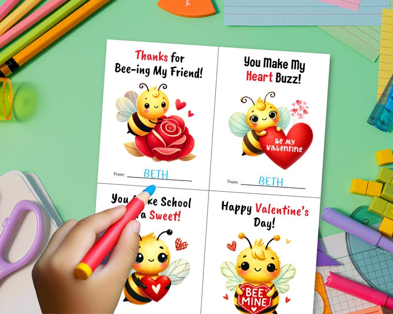 Valentines Day Cards for Kids - Bee-themed Classroom Valentines With ...