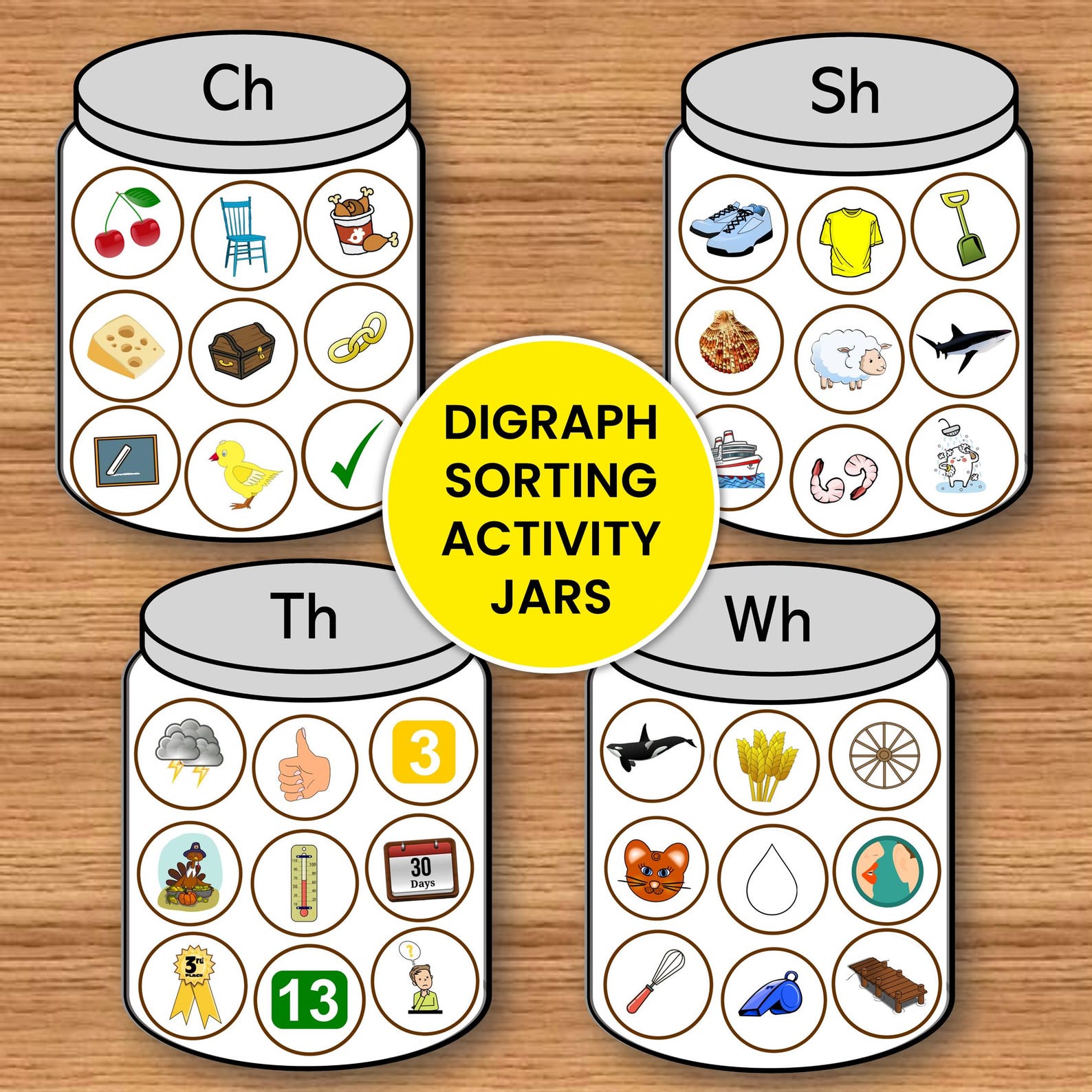 Digraph Sorting Activity Jars: Initial Consonant Digraphs, Sh Ch Th Wh ...