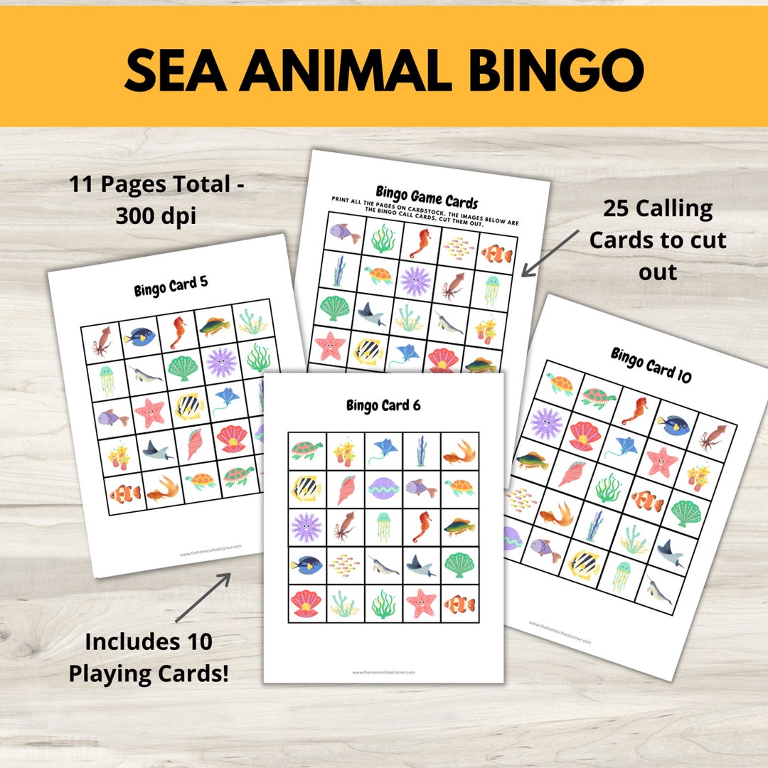Sea Animal Bingo for Children Printable Bingo Cards 11 - Etsy