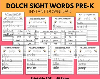 Pre-k Dolch Sight Words Flashcards-printable - Etsy