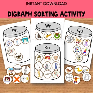 Digraph Sorting Activity Jars, Initial Consonant Digraphs Ph Wr Kn Qu ...