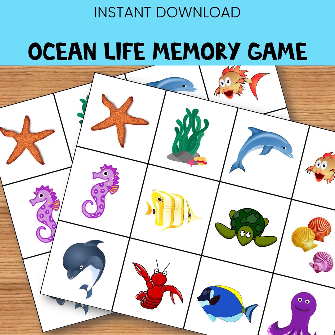 Ocean Life Memory Game, Matching Pictures, Preschool Printables ...
