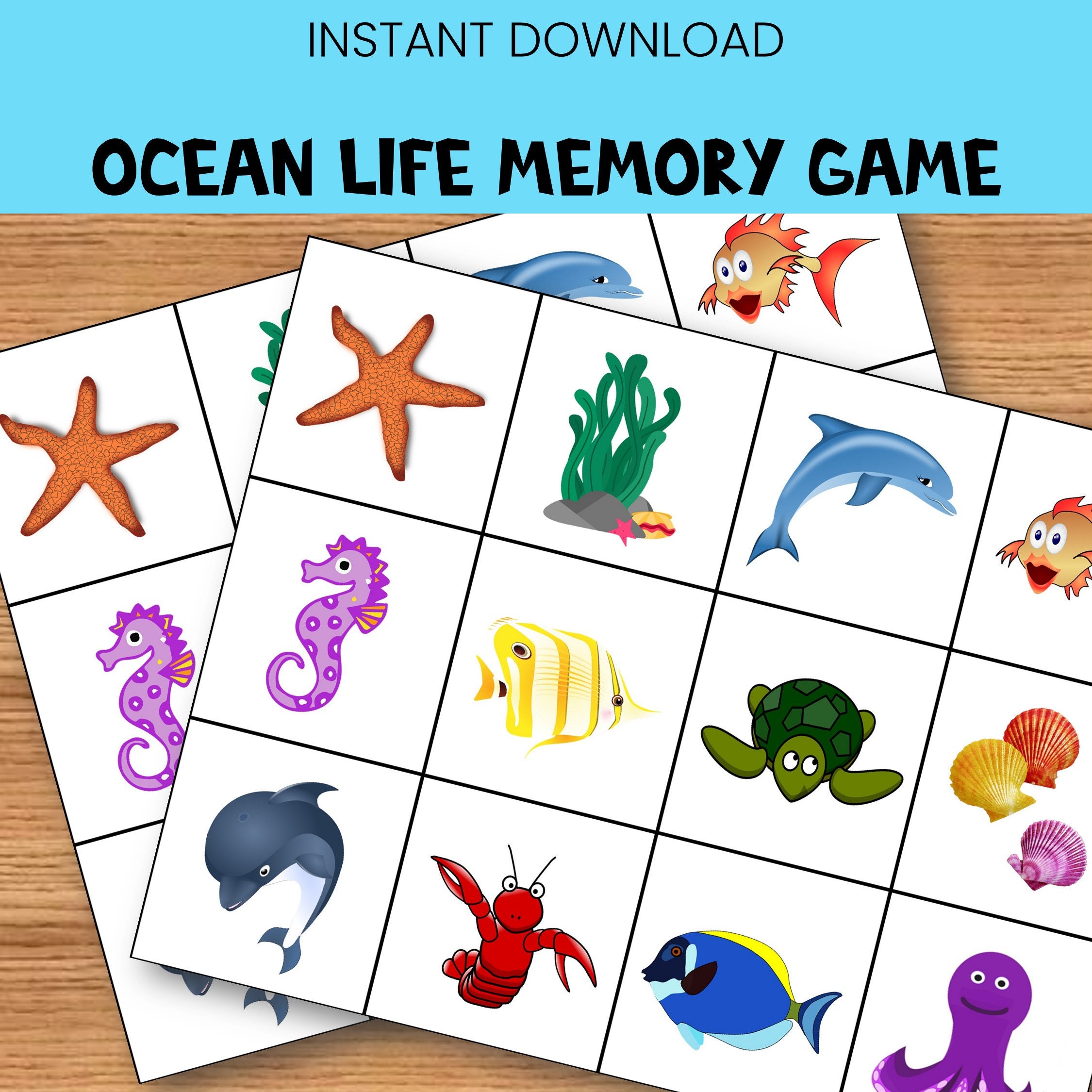 Ocean Life Memory Game: Matching Cards, Sea Animals (PDF) - Etsy