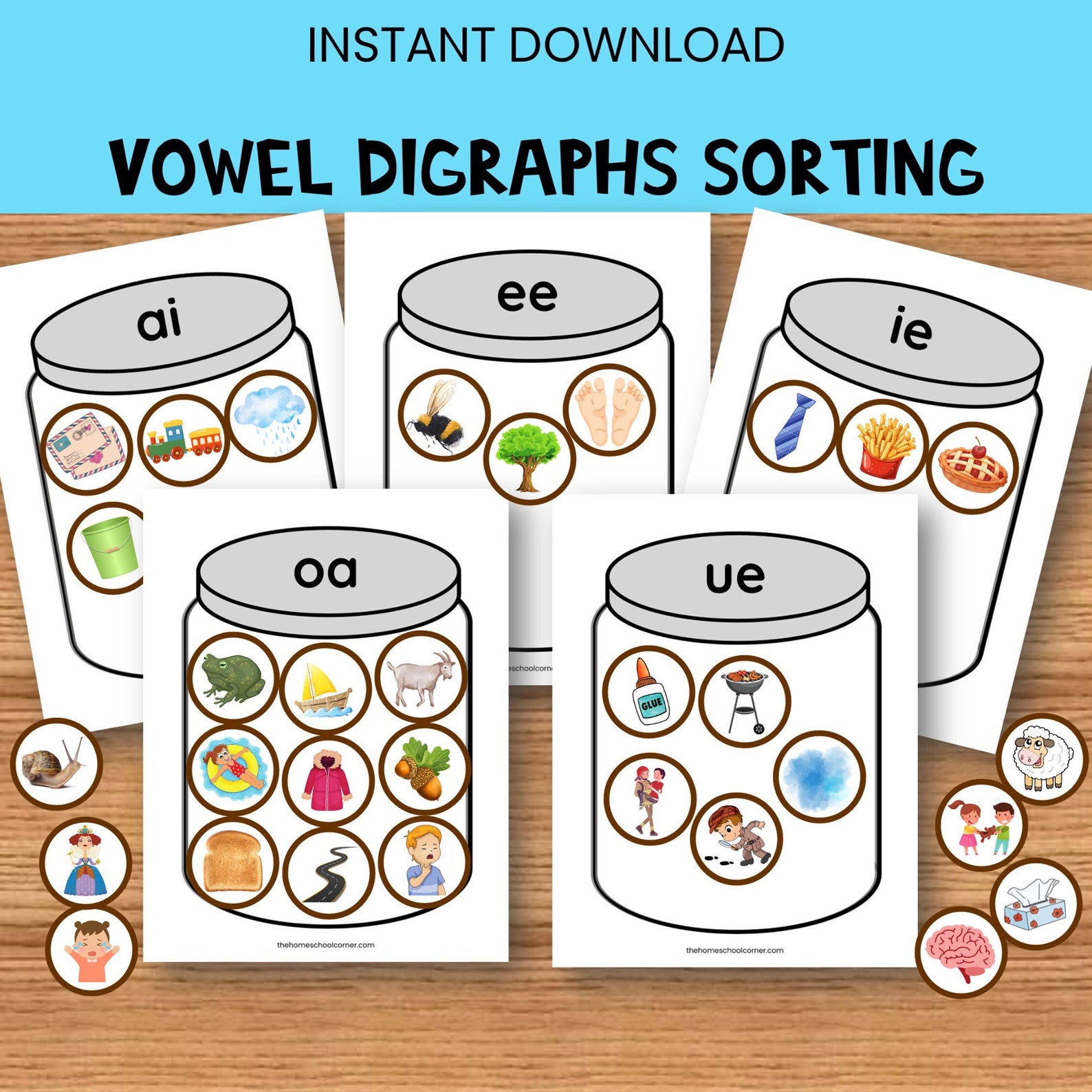 Vowel Digraph Sorting Activity, Long Vowels Ai Ee Ie Oa Ue, Vowel Teams ...