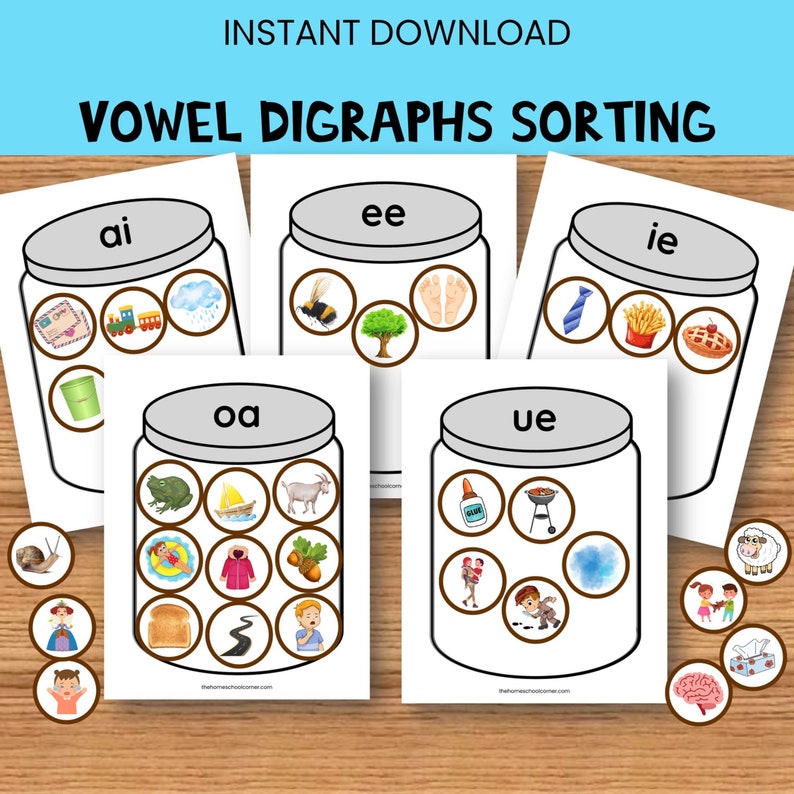 Vowel Digraph Sorting Activity, Long Vowels Ai Ee Ie Oa Ue, Vowel Teams ...