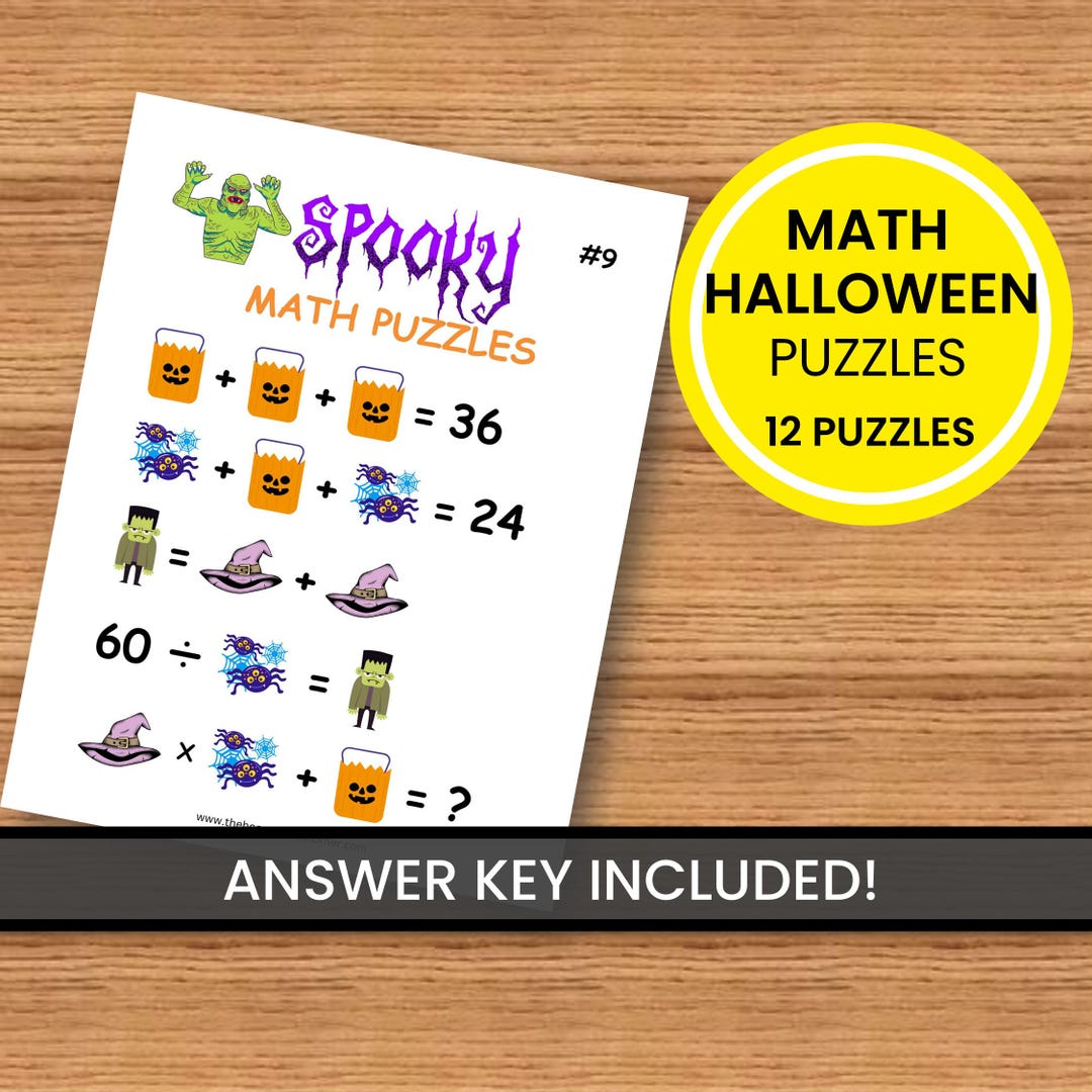 Spooky Fun Halloween Math Puzzle Worksheets, Equations Math Strategies ...