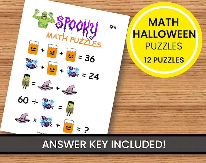 Printable Halloween Monster Math Game, Math Problems, Math Challenge ...