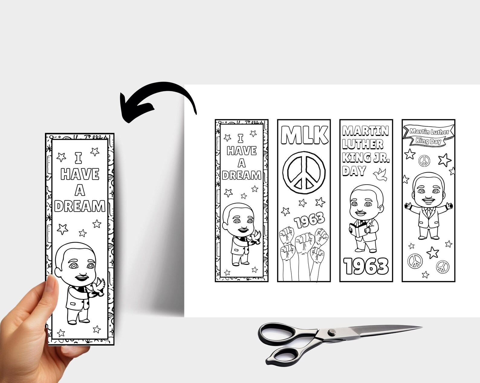 MLK Coloring Bookmarks: Printable Kids Activity, Martin Luther King ...