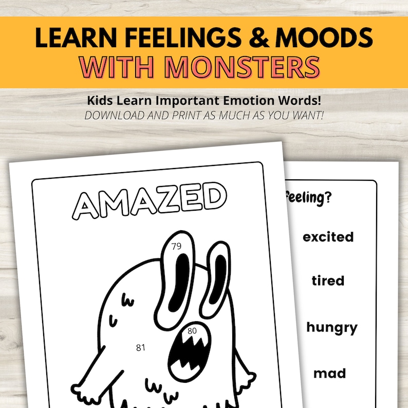 Emotions Coloring Book, Monster Moods Coloring Pages, Kids Mental ...