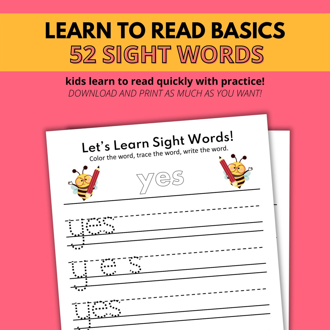 52 Printable Dolch Kindergarten Sight Words Worksheets, Bonus 52 ...
