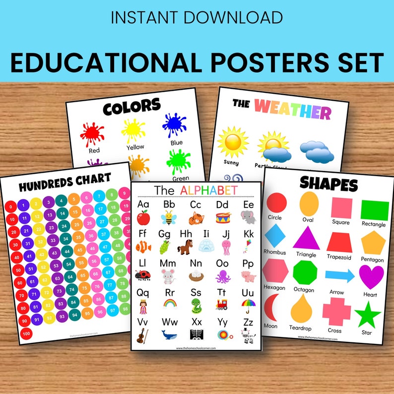 Educational Posters Classroom Bundle, Alphabet Letters, Hundred Chart ...