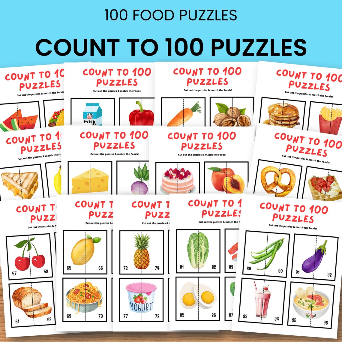 Kindergarten Numbers Count 1 to 100 Puzzles, Match the Foods ...
