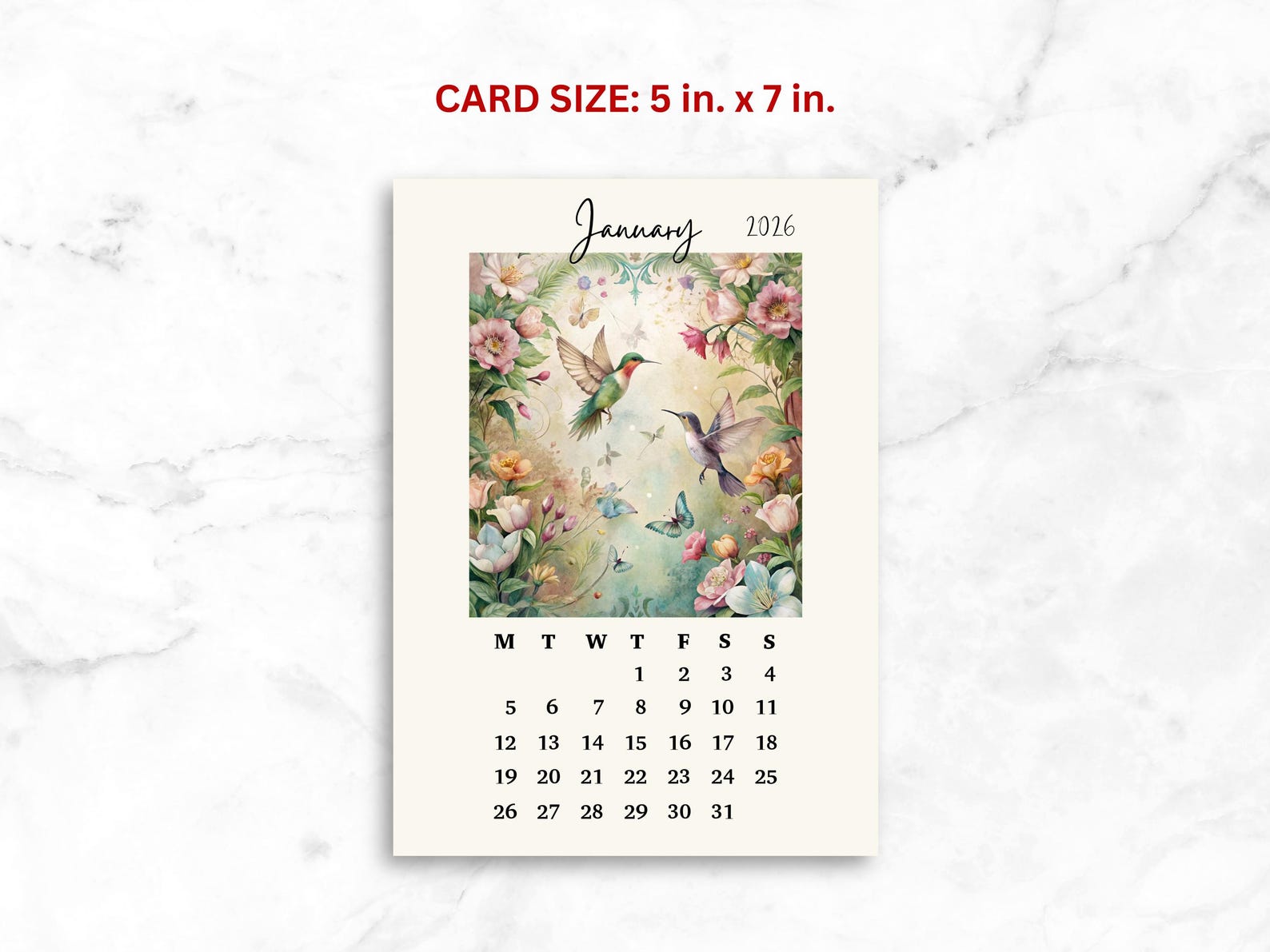 2026 Hummingbird Garden Desk Calendar Printable (digital Download PDF ...