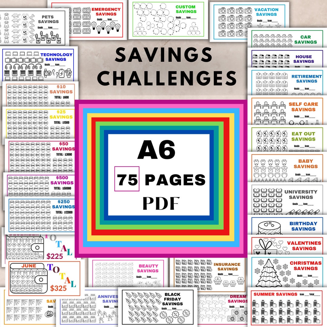 A6 Saving Challenges, Print A6 Saving Challenge, A6 Cash Binder & Envelope, A6 Saving Funds ...