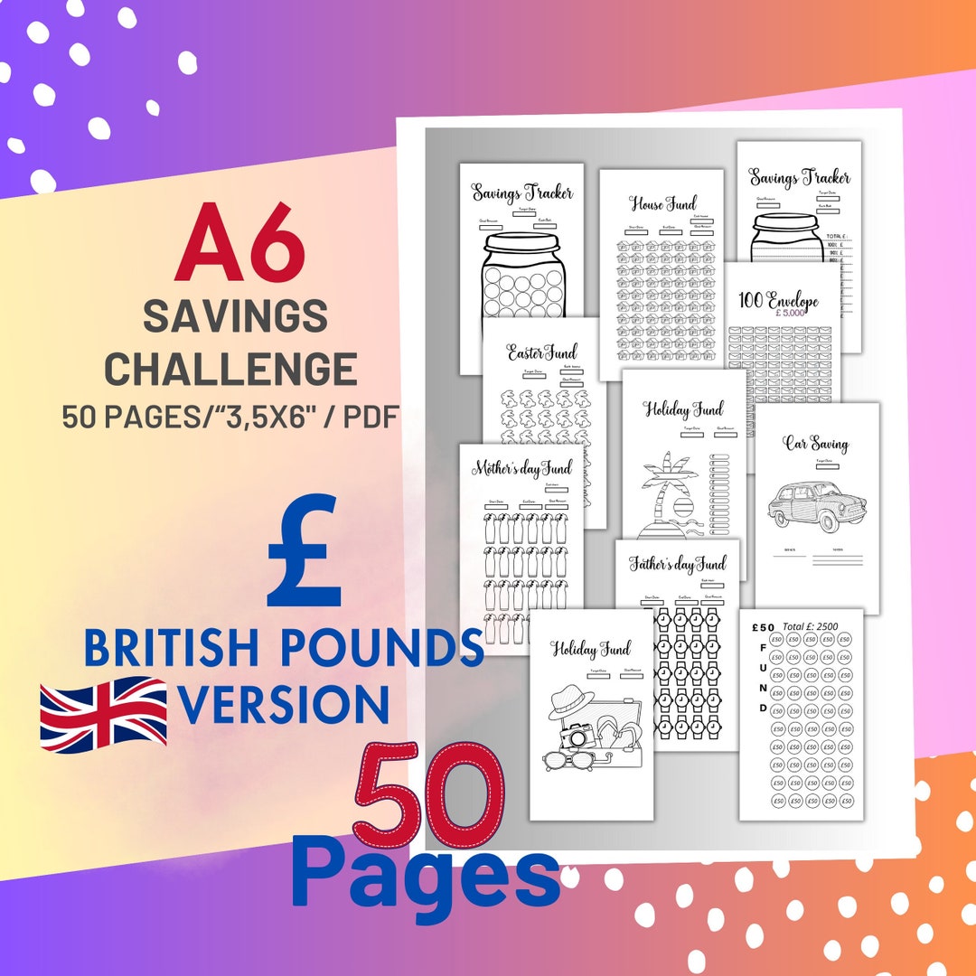 A6 British Pounds Savings Challenge, Cash Binder, Cash Envelope, 3,5x6 ...