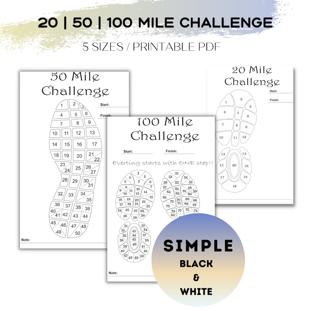 20 | 50 | 100 Mile Challenge, Workout Tracker, Fitness Tracker ...