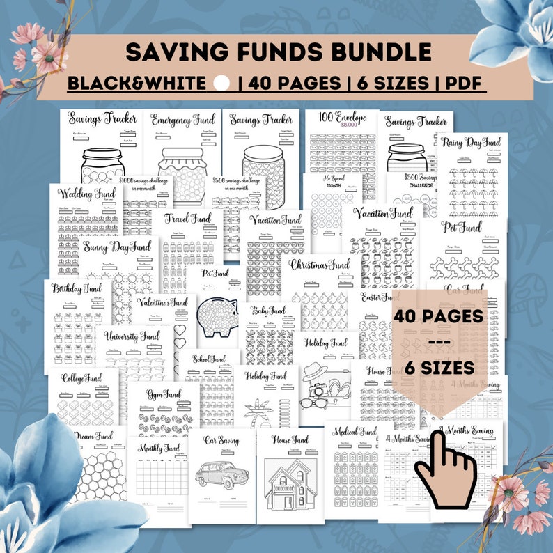 Saving Funds Bundle Black&white Saving Tracker Printable - Etsy