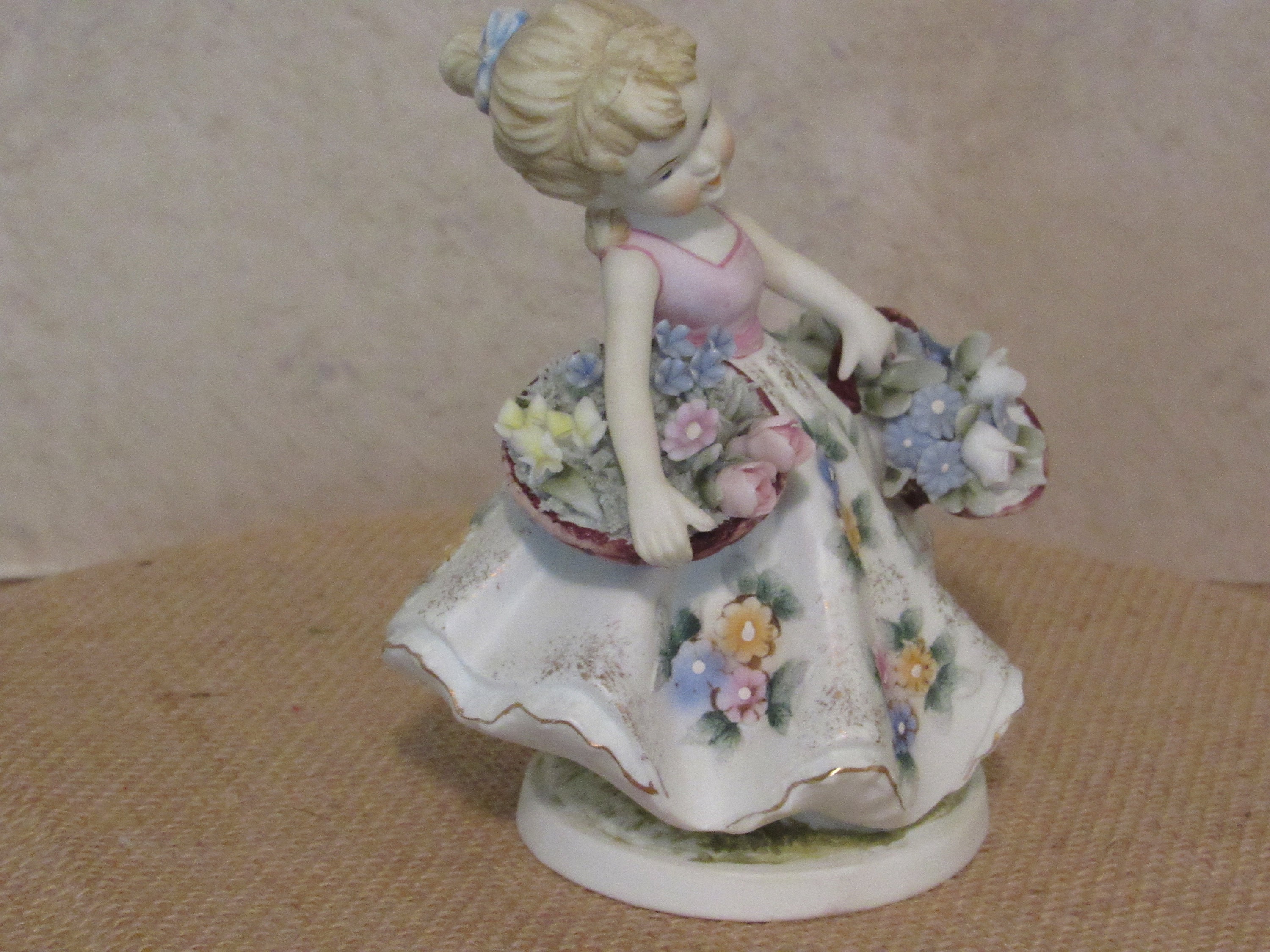 Rare Vintage 1950's Lefton China Flower Girl in Pink KW2340A Bisque ...