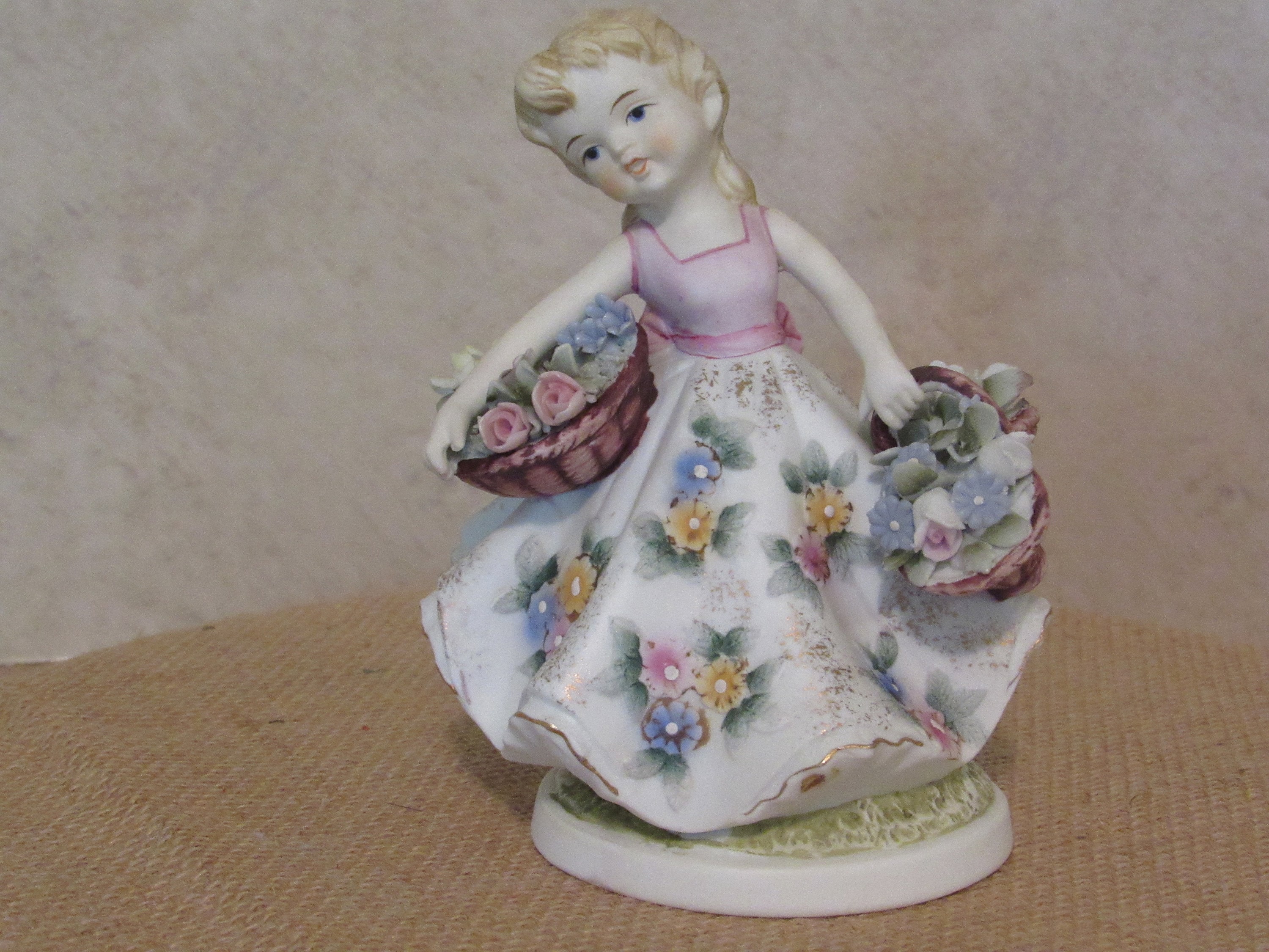 Rare Vintage 1950's Lefton China Flower Girl in Pink KW2340A Bisque ...