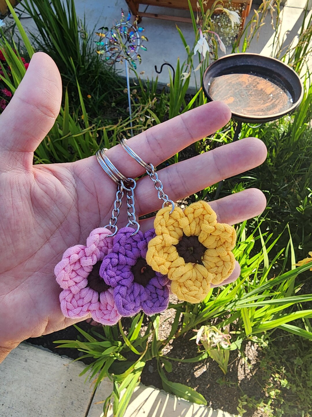 Keychain/bag Charm - Colorful Crochet Flower Keyring - Customizable ...