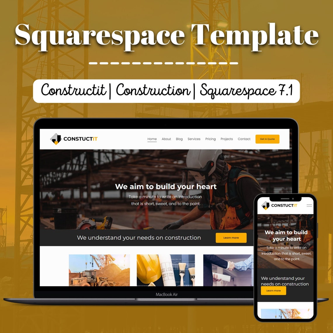 Constructit Squarespace Template, Squarespace 7.1 Website, Squarespace Template Construction - Etsy