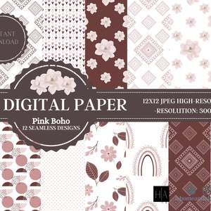 14 Boho Digital Papers, Boho Scrapbook Paper, Boho Backgrounds, Boho ...