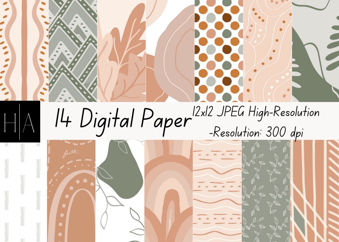 14 Boho Digital Papers Boho Scrapbook Paper Boho - Etsy