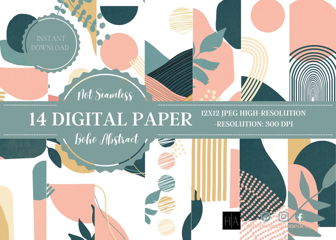 14 Boho Digital Papers, Boho Scrapbook Paper, Boho Backgrounds, Boho ...