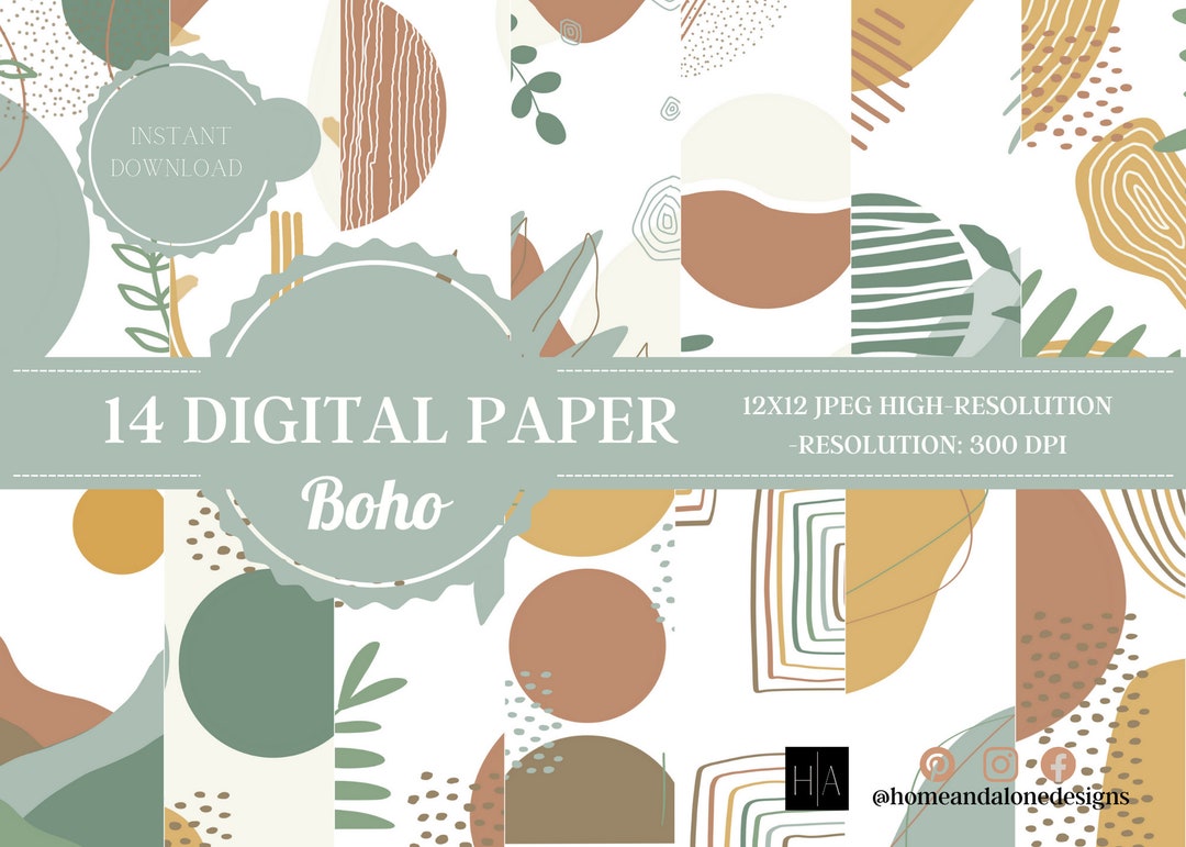 Boho Digital Papers, Boho Scrapbook Paper, Boho Backgrounds, Boho ...