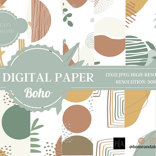 14 Boho Digital Papers Boho Scrapbook Paper Boho - Etsy