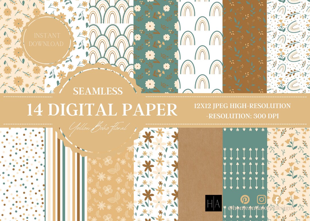 14 Seamless Boho Digital Papers, Boho Scrapbook Paper, Boho Backgrounds ...
