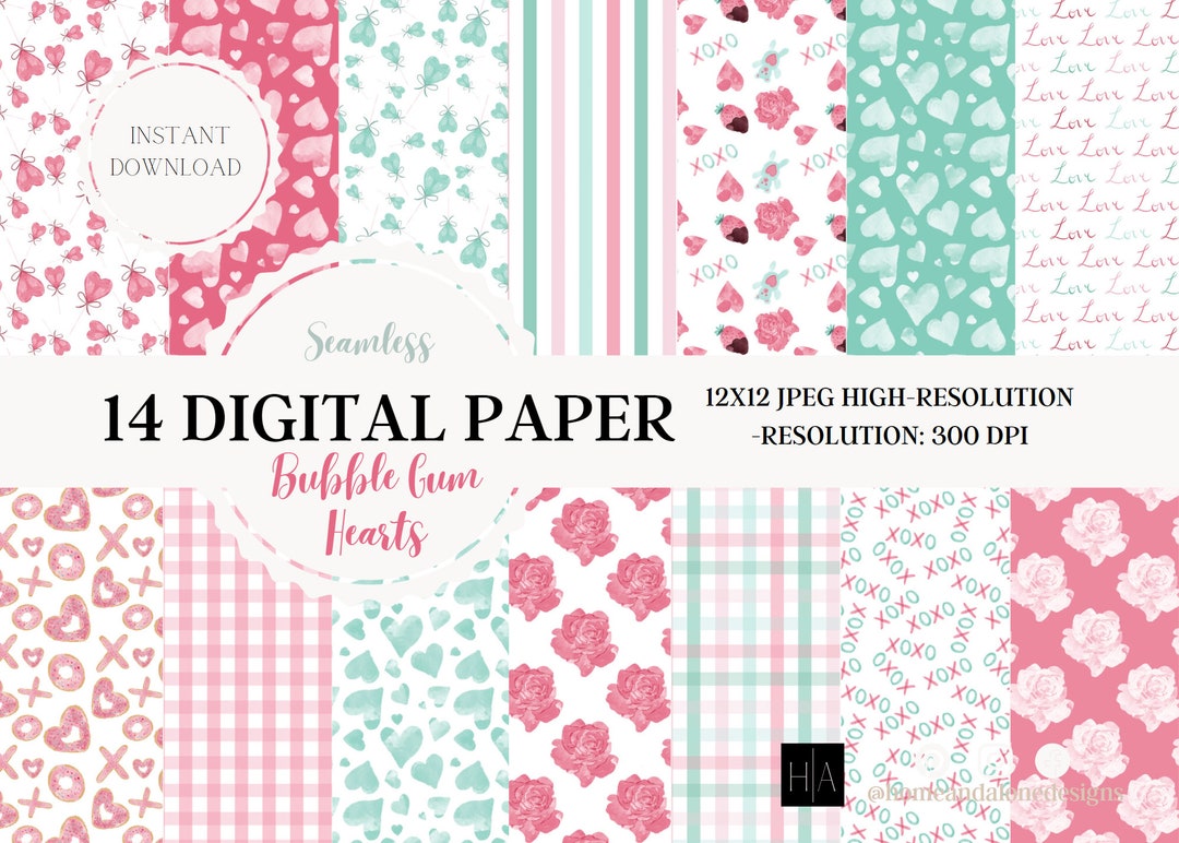 Hearts Digital Papers, Hearts Scrapbook Paper, Valentine’s Day, Mothers ...