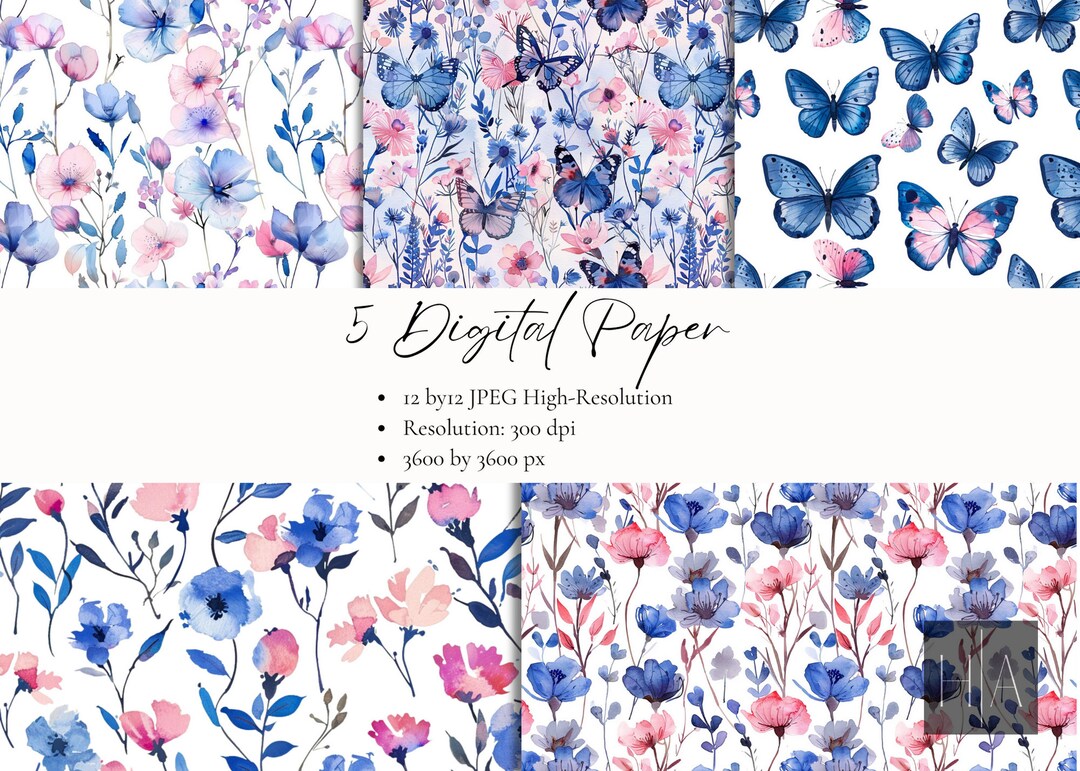 Spring Pink and Blue Digital Papers, Spring Scrapbook Paper, Spring ...