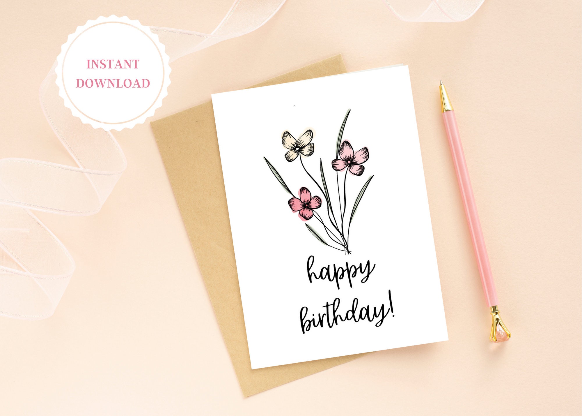 Happy Birthday Card Printable, Digital Download, Birthday Card, Digital ...