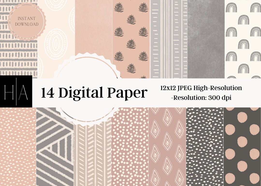14 Boho Digital Papers, Boho Scrapbook Paper, Boho Backgrounds, Boho ...