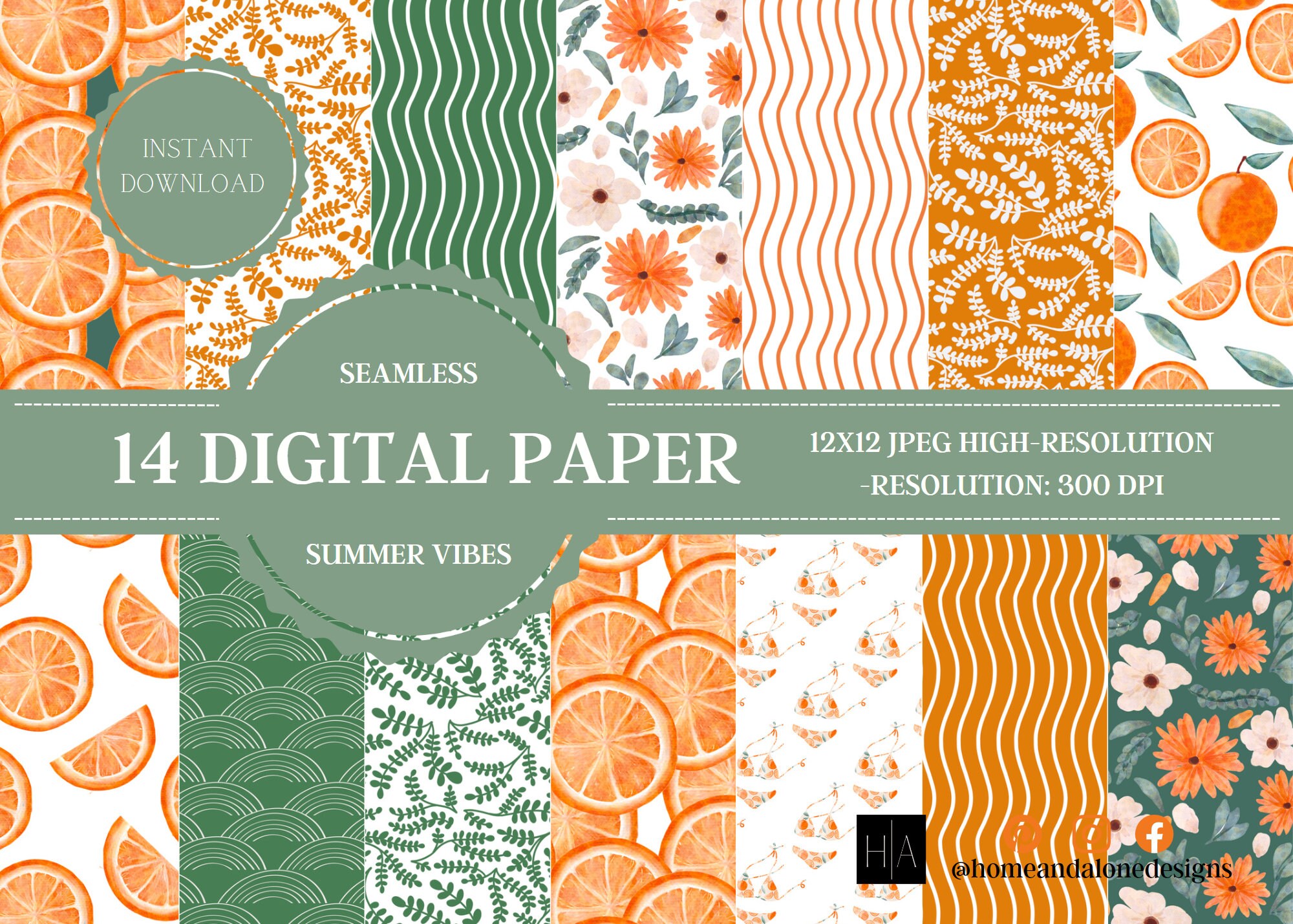 Digital Papers, Orange Scrapbook Paper, Orange Backgrounds, Digital ...