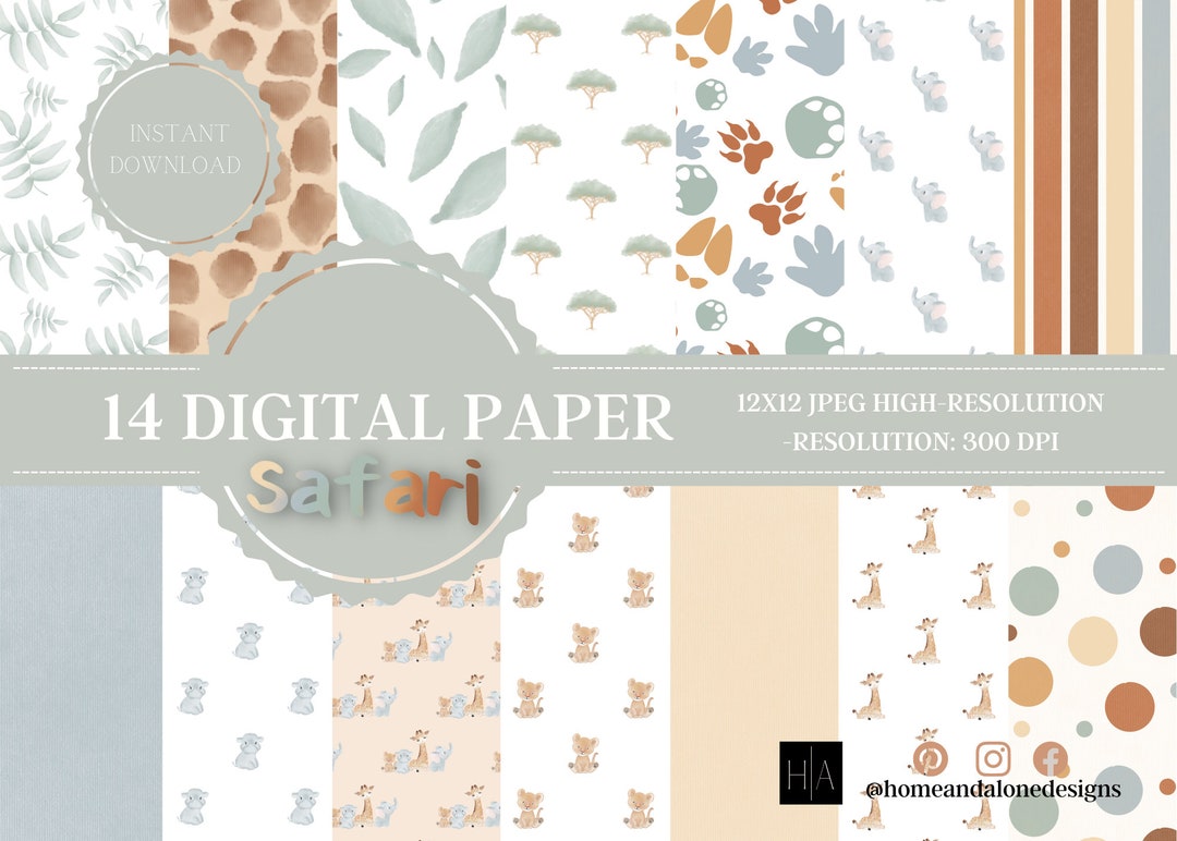 Safari Digital Paper, Safari Nursery Digital Paper, Digital Paper, Zoo ...
