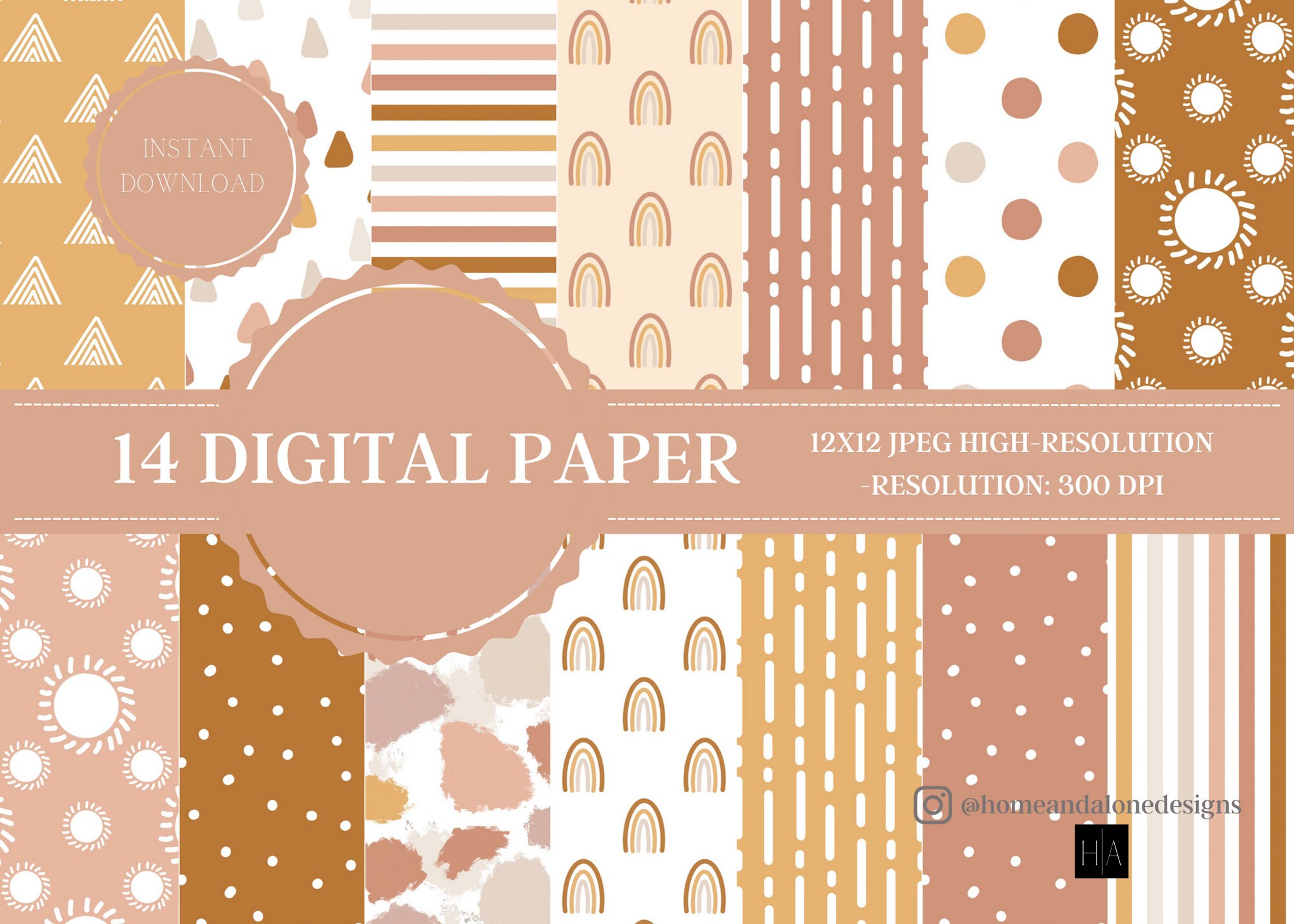 14 Boho Digital Papers, Boho Scrapbook Paper, Boho Backgrounds, Boho ...