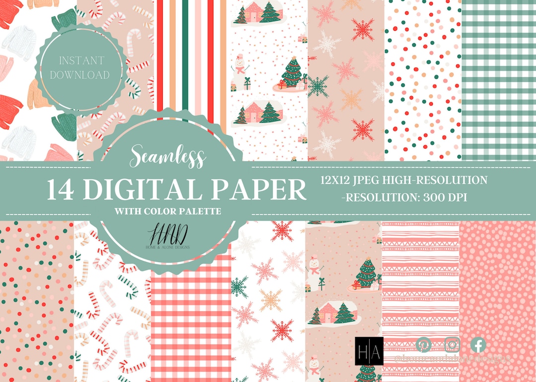 14 Christmas Digital Papers, Christmas Scrapbook Paper, Backgrounds ...
