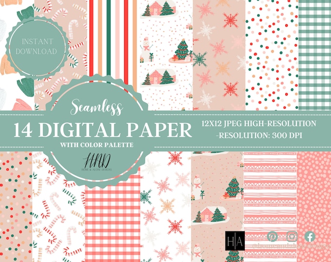 14 Christmas Digital Papers, Christmas Scrapbook Paper, Backgrounds ...