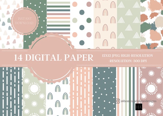 14 Boho Digital Papers Boho Scrapbook Paper Boho - Etsy